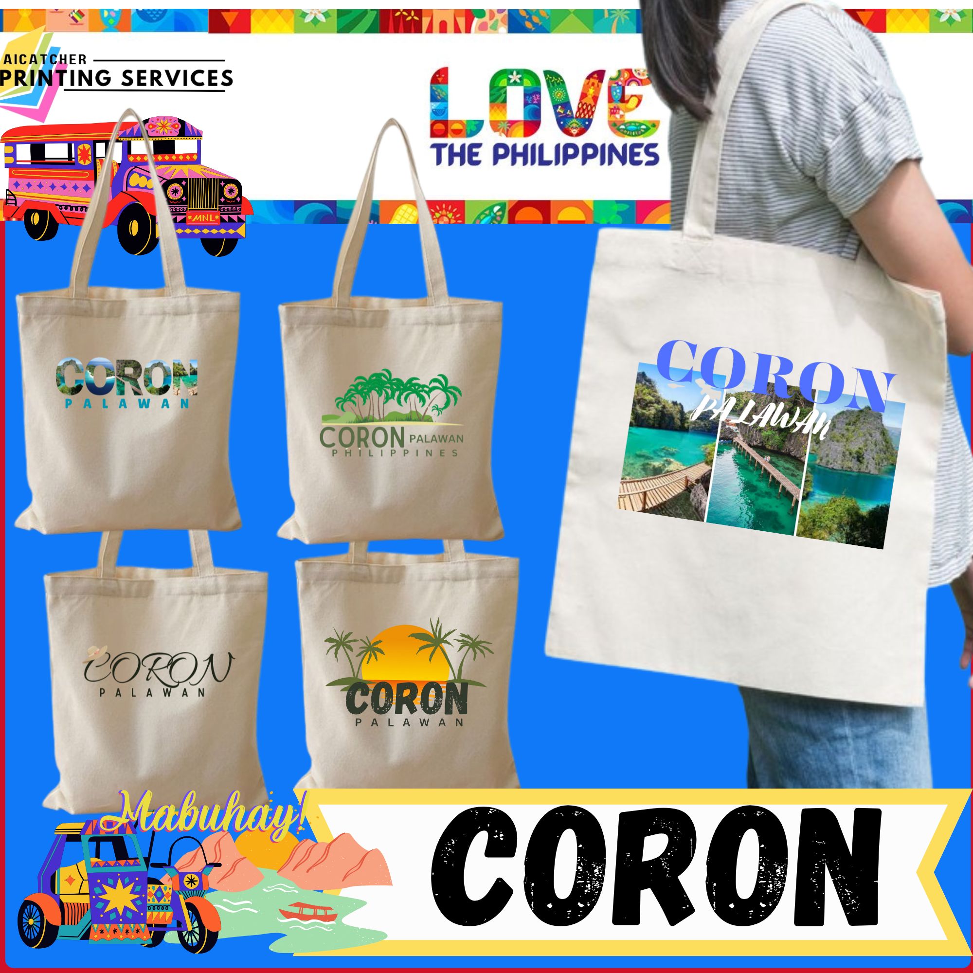 Coron Philippines Design High Quality Affordable Tote Bag | Shopee ...