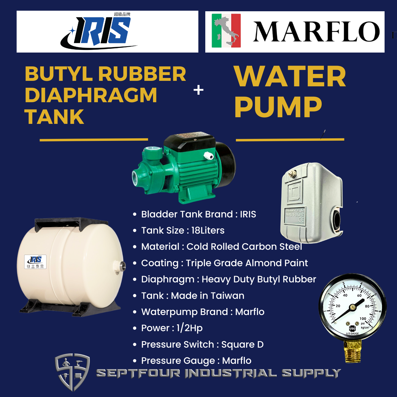Marflo 1/2HP JET waterpump with IRIS Horizontal Bladder/ Butyl Rubber ...
