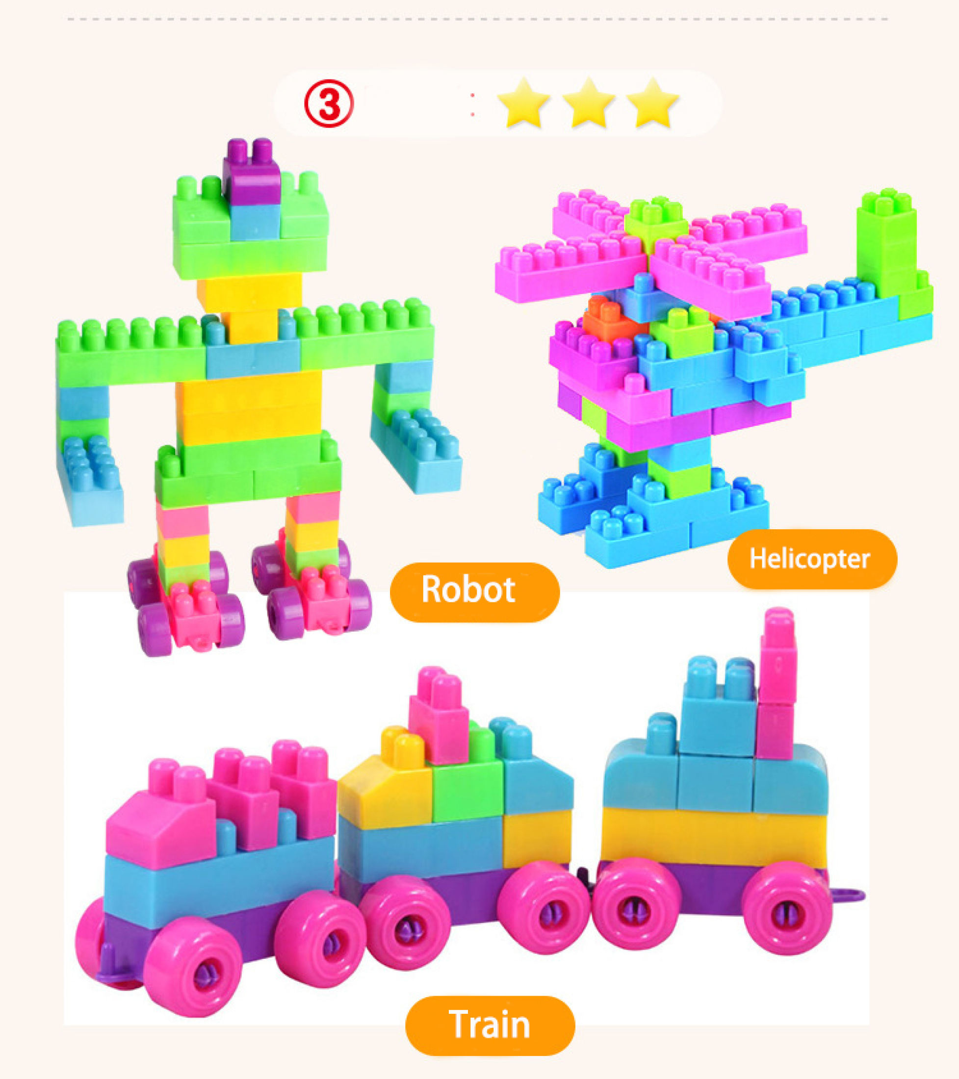 FunToy 256Pieces Puzzle Toy Building Blocks DIY Medium Bricks Children ...