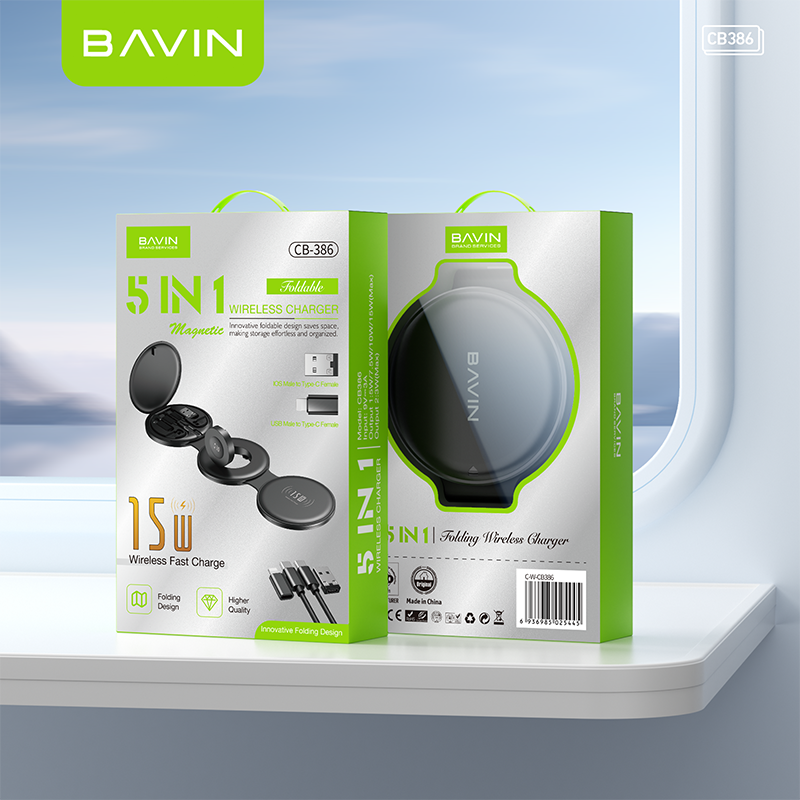 BAVIN CB386 5 in 1 Magnetic Wireless Charger Kit Travel Storage w/ USB ...
