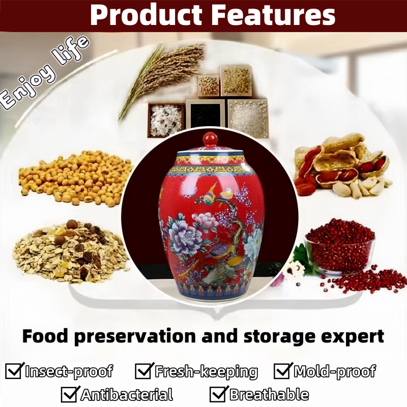 Ceramic rice storage container porcelain clay jar with cover rice ...