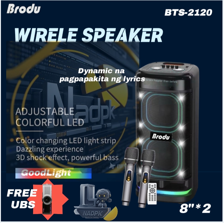 Brodu BTS-2120 Portable Bass Speaker karaoke Wireless Outdoor Speaker ...