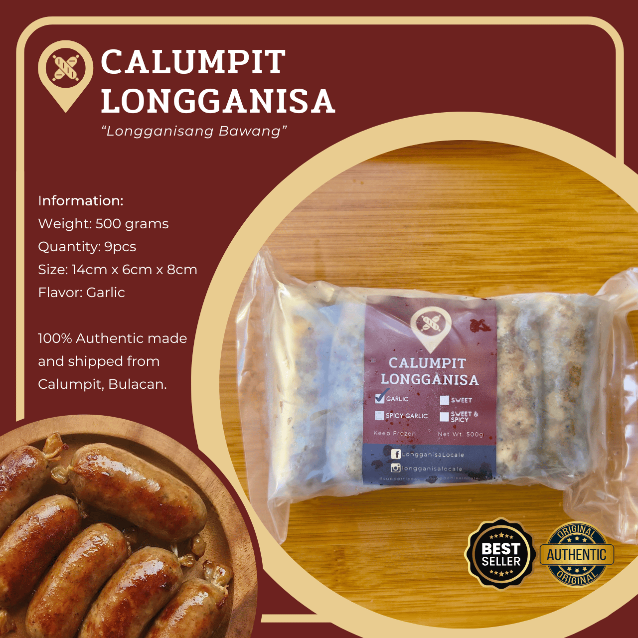 Calumpit Longganisa "Longganisang Bawang" 500 grams | Shopee Philippines