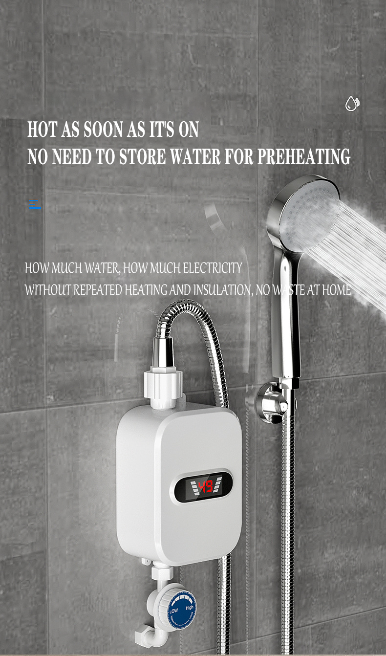 Shower Water Heater 3500W Electric Bathroom Instant Shower Heater Set ...