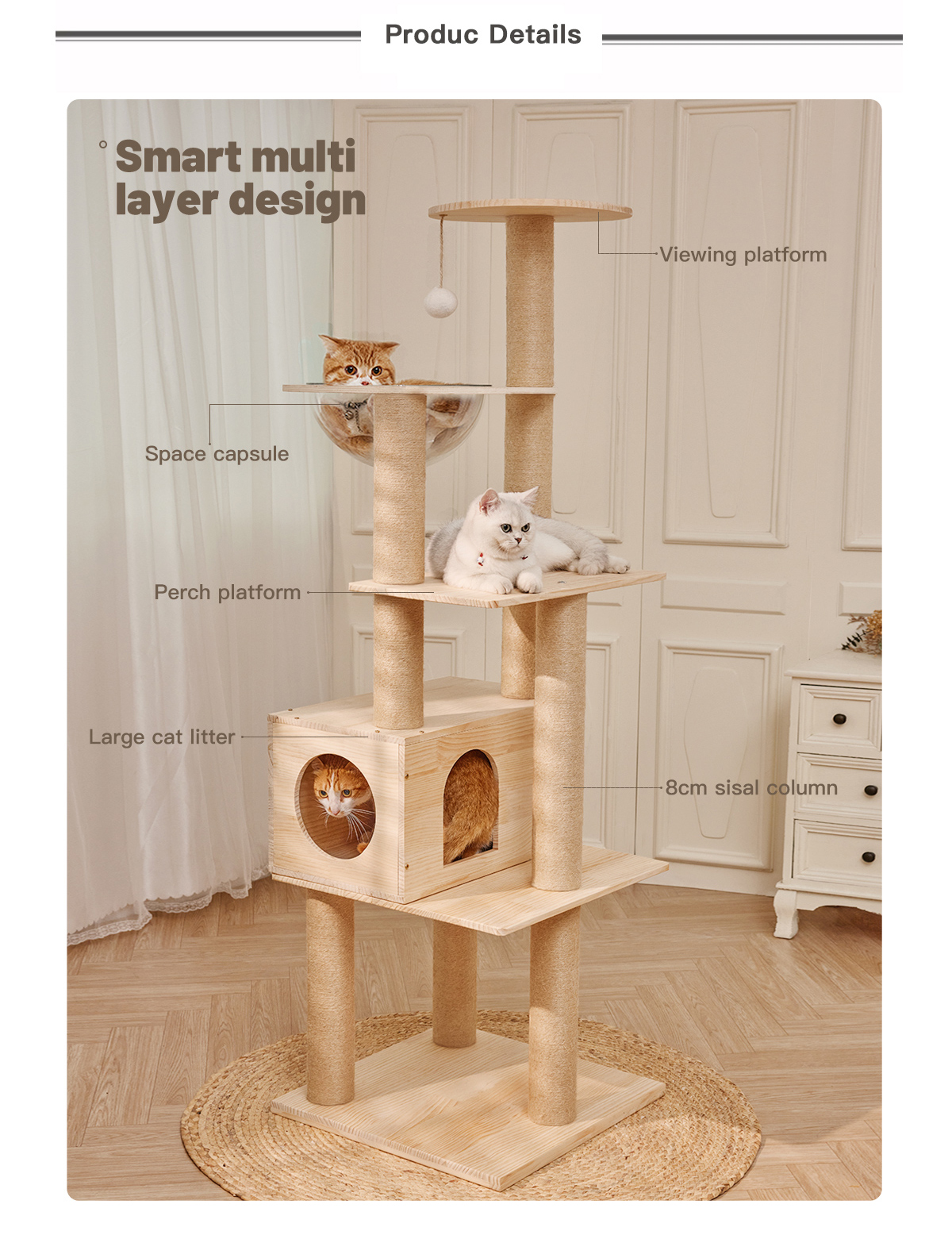 Osti Luxury Modern Real Wood Cat Tree Tower Wooden Cat Tree All in One ...