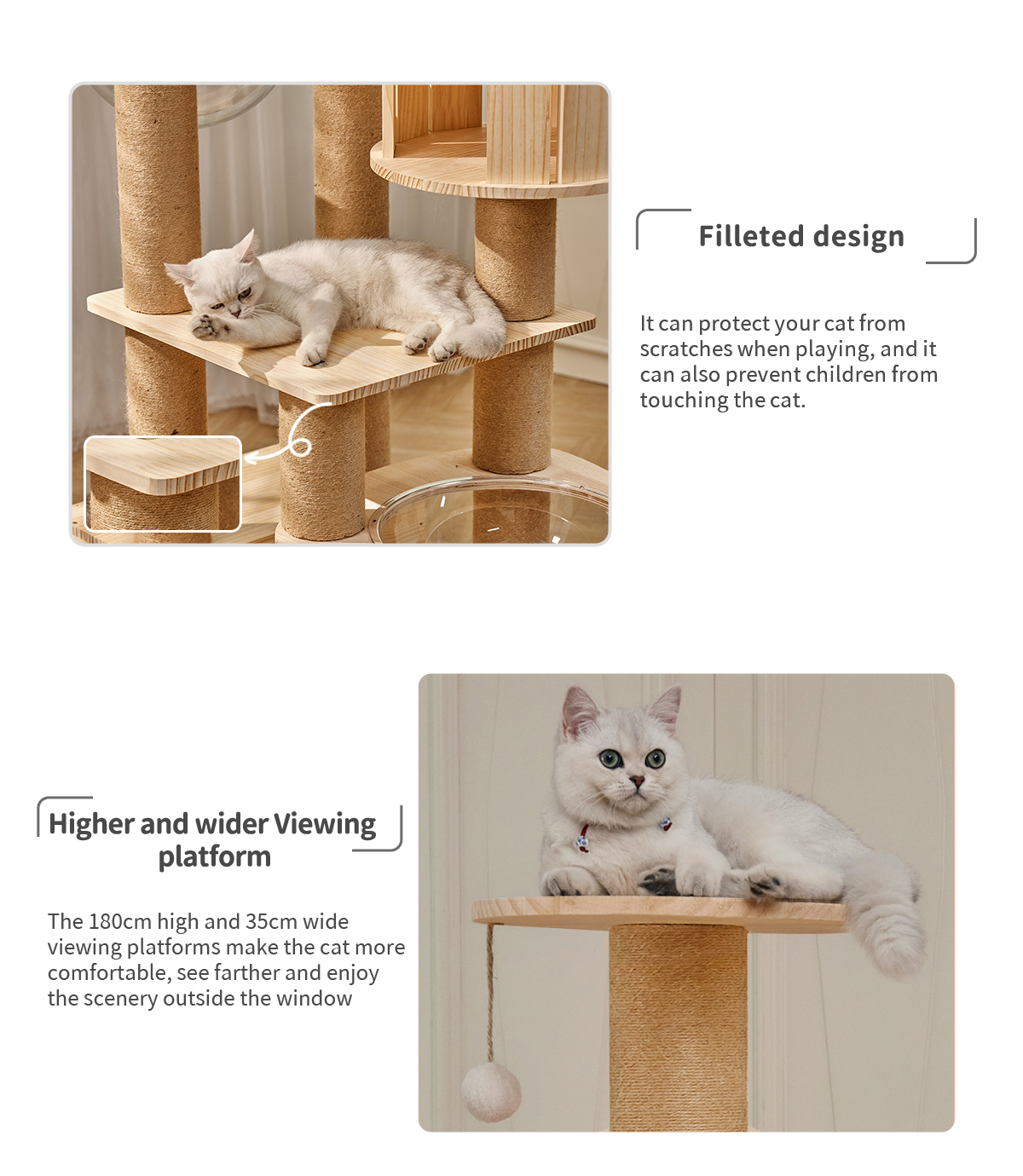 Osti Luxury Dual Space Capsule Pine Wood Cat Tree for Multiple Cats All ...