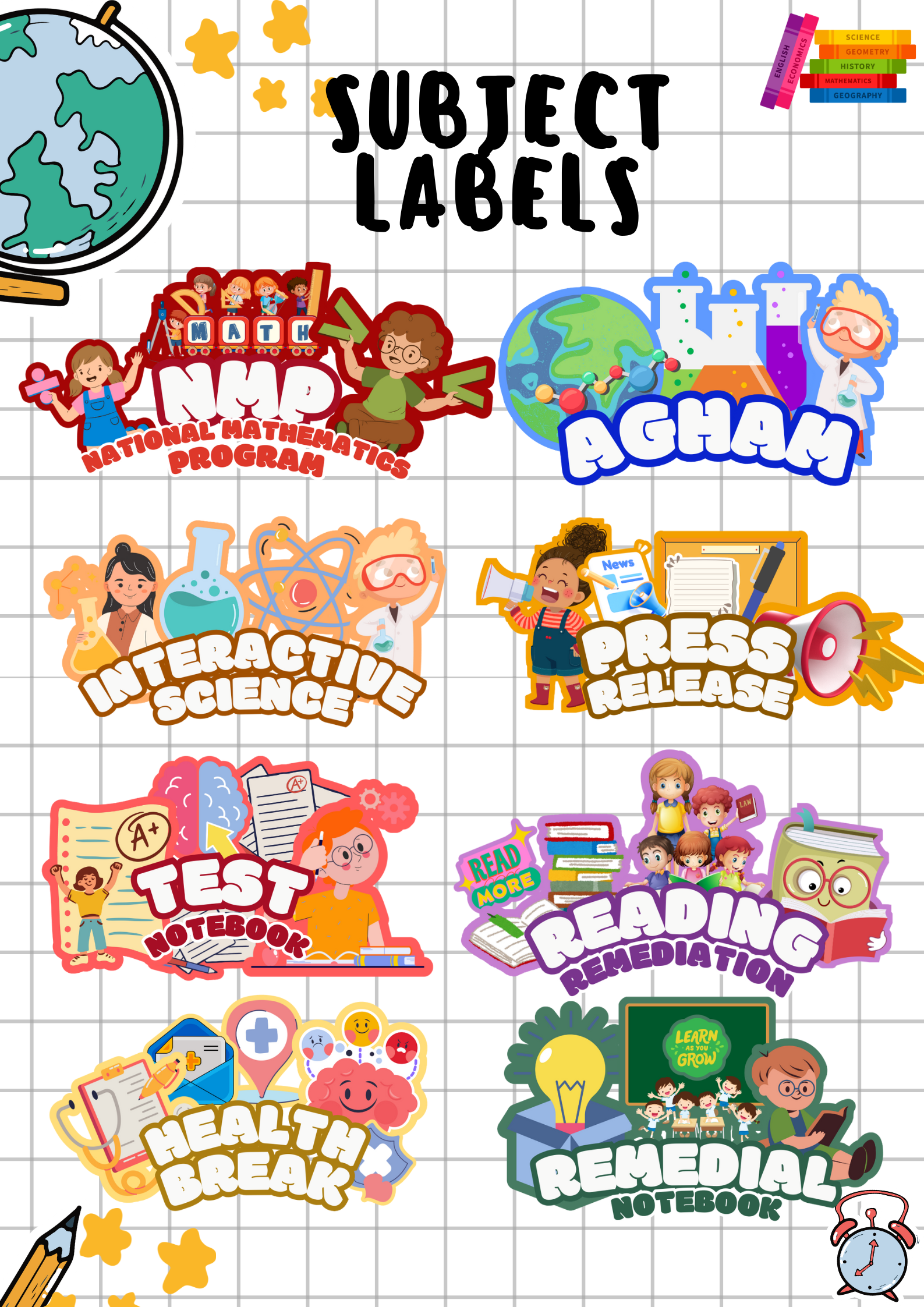 SUBJECT STICKER LABELS with Name Label for Notebooks/Books/Portfolio ...