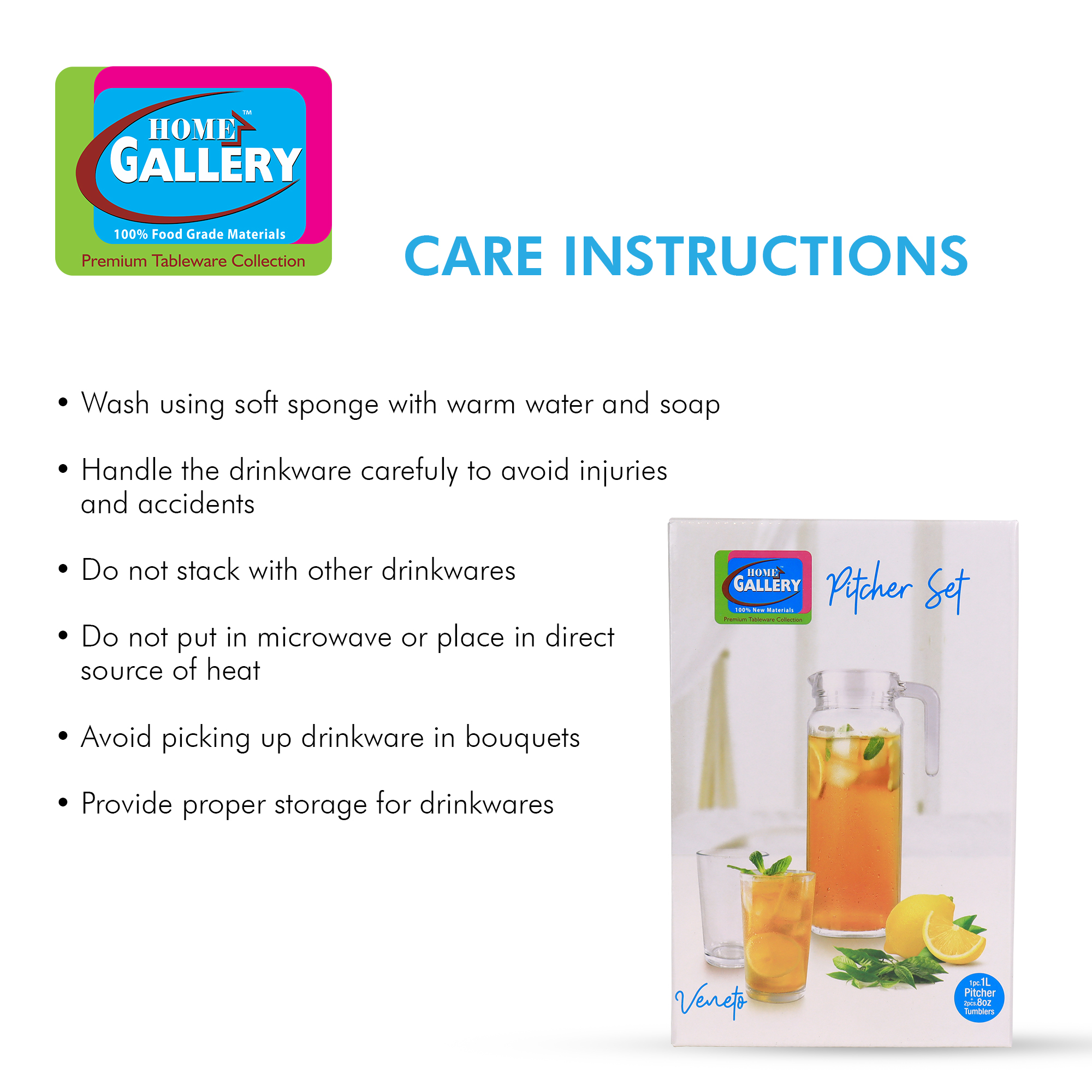 Home Gallery Veneto Glass Pitcher Set 1Ltrs. w/ 2pcs Glass Tumbler 8oz ...