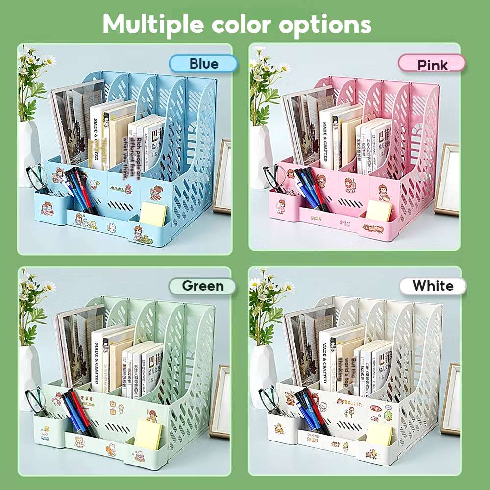 Four layer File Data Storage Rack with Pen Holder plastic file rack ...