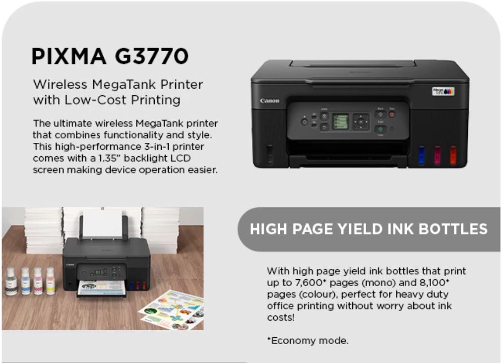 Canon PIXMA G3780 Wireless Multifunction Refillable Ink Tank Printer ...