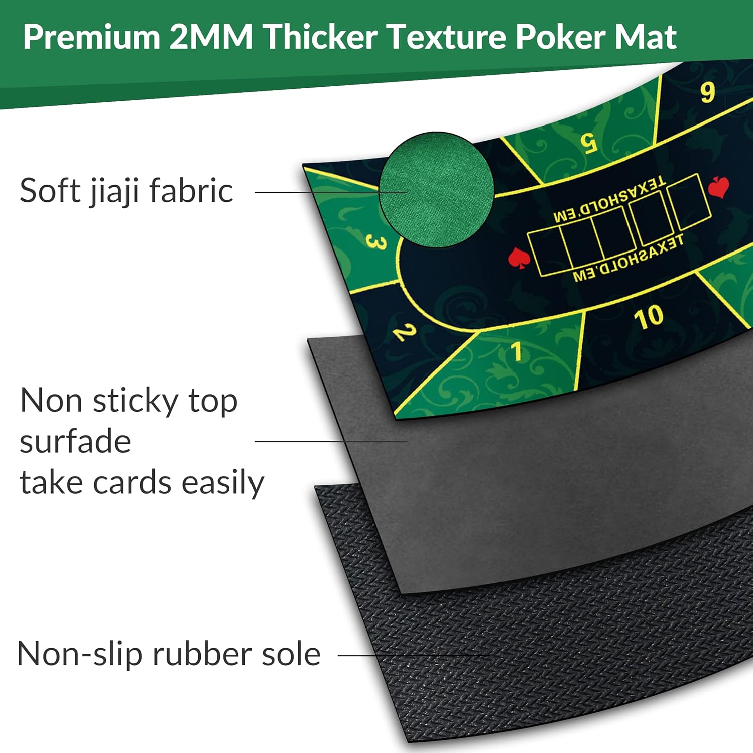 Poker mat, 120*60cm/180*90 suitable for 4-8 people Texas Hold'em rubber ...