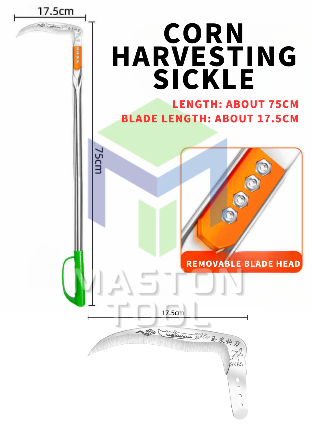 75cm Super Durable Long Handle Sickle Manganese Steel Agricultural ...