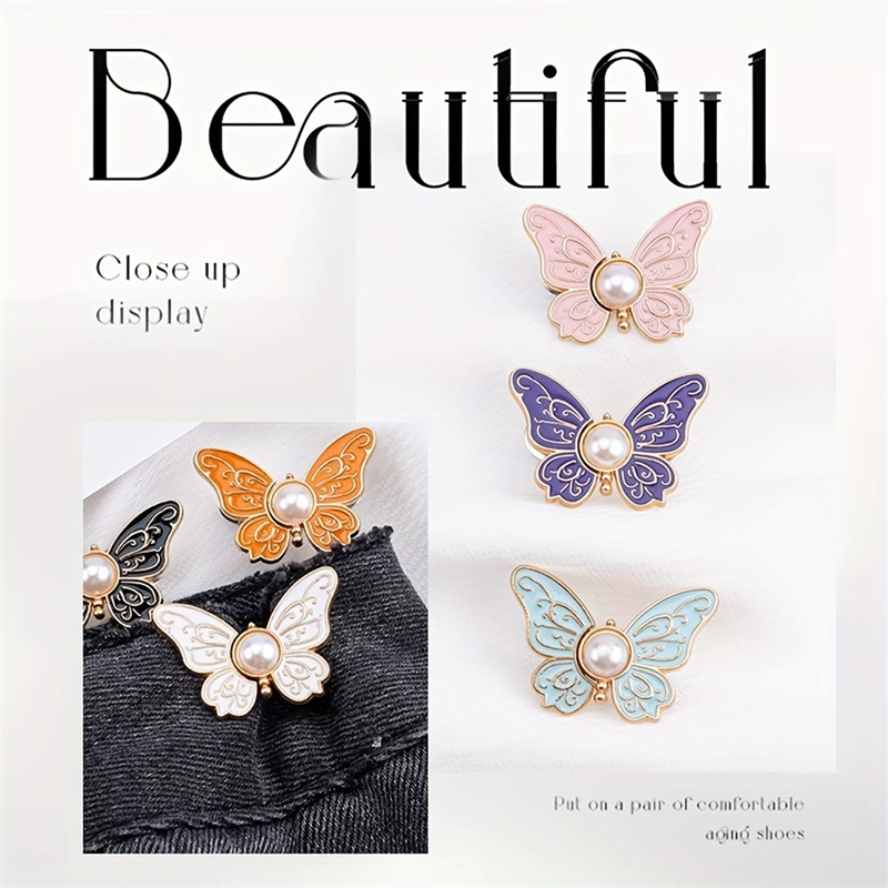 Pearl Butterfly Waist Buckle Detachable Nail-Free Seam-Free Narrow ...