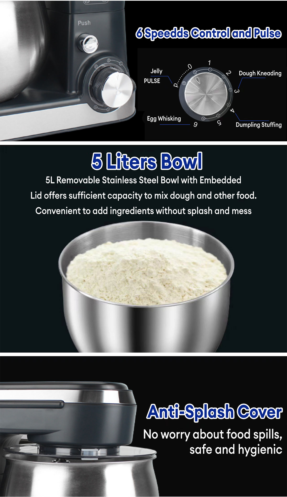 Sonifer Stand Mixer Multi-function Mixer 1200W 5L Food Mixer 304 ...
