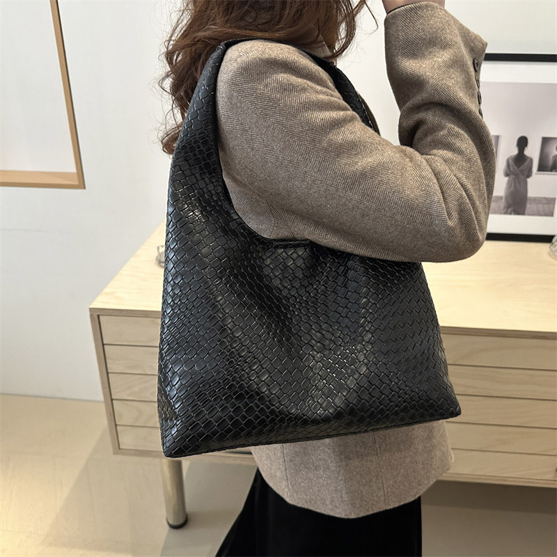 Large Capacity Woven Hobo Bag for Women Soft PU Shoulder Tote Casual ...