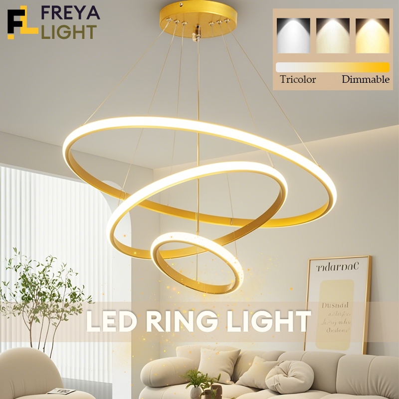 Pendant Light LED Modern Design Gold 3 Ring Chandelier Tri-Color Circle ...
