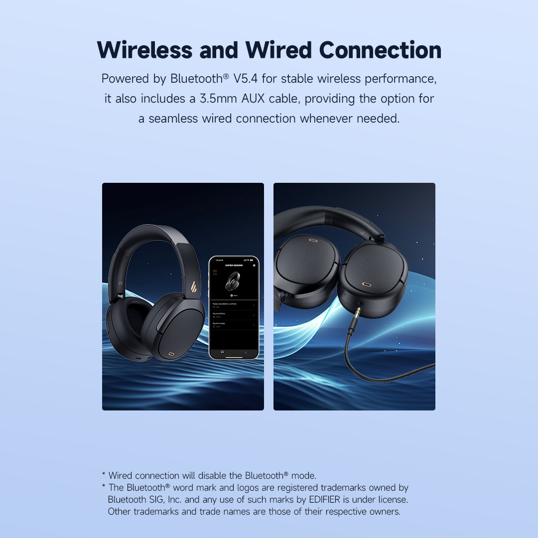 Edifier W80 Wireless Noise Cancelling Over-ear Headphones – Bluetooth, ANC, Long Battery Life ...