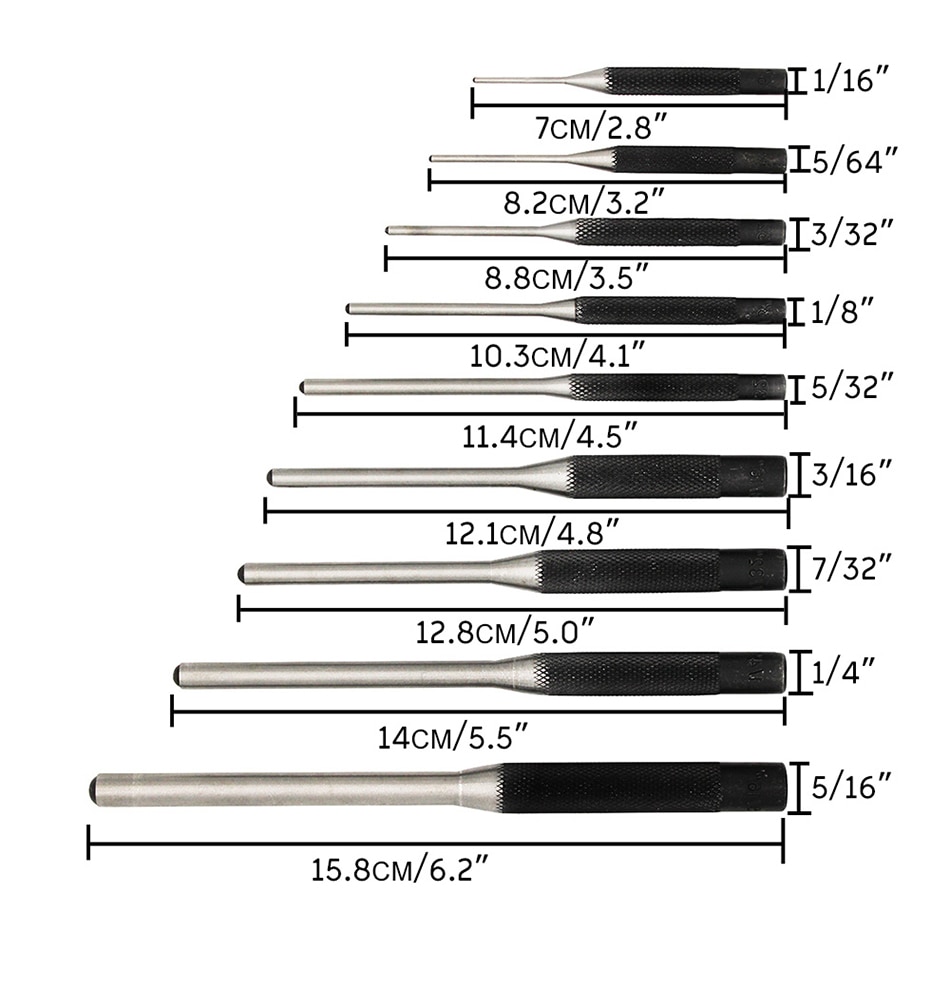 9-Piece Set-Up Punch Round Punch Pieces Roll Pin Punch Set Tool Bolt ...