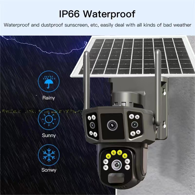 V380 PRO Solar CCTV Camera Three Screen Waterproof Night Vision Outdoor ...