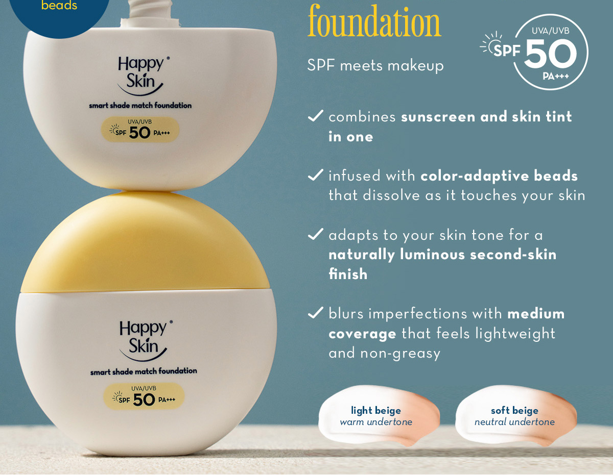 Happy Skin Smart Shade Match Foundation SPF 50 PA+++ [Sunscreen ...