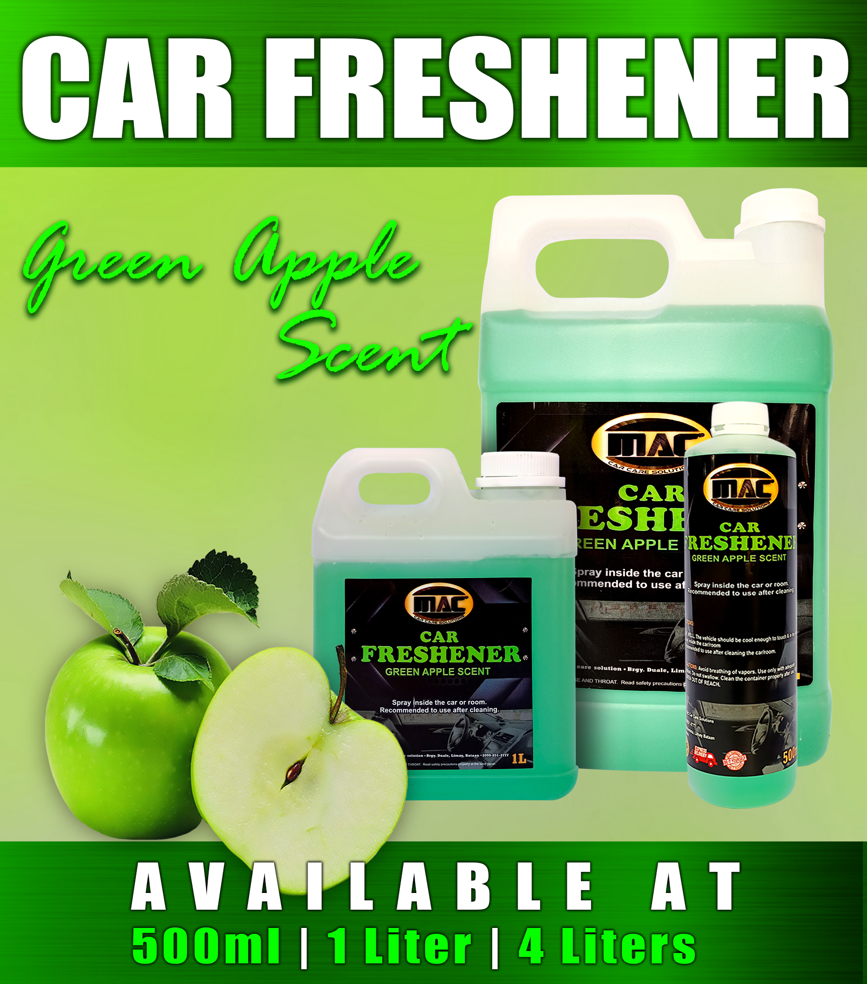 MAC CAR FRESHENER GREEN APPLE, LONG-LASTING SCENT, ODOR ELIMINATOR ...