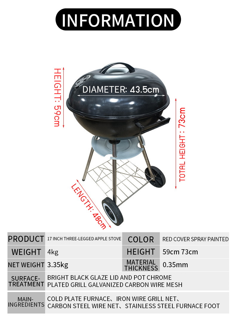 Charcoal Grill Portable Griller 17 inches Outdoor Camping BBQ with ...