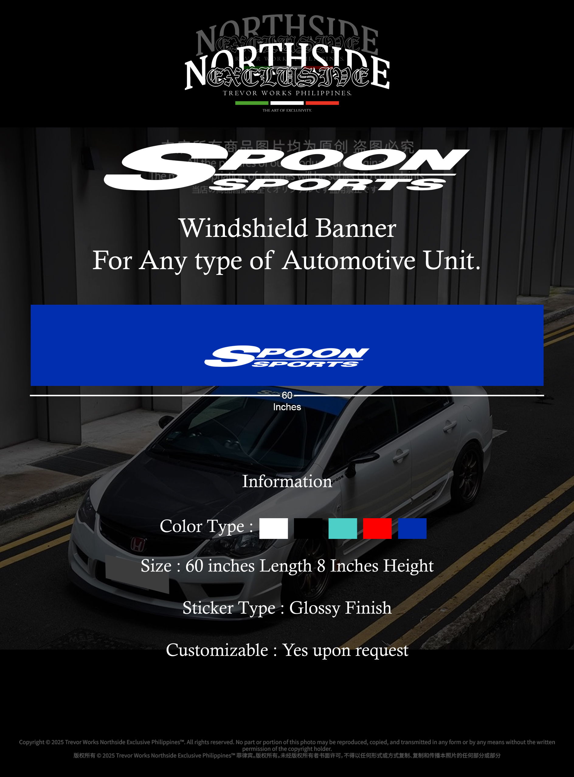 Honda Spoon Windshield Banner Sticker for Honda Automotive , Cars ...