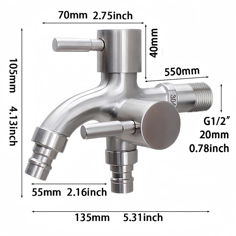304 Stainless Steel 1 in 2 out Head Two Way Faucet Valvet Bibcock ...