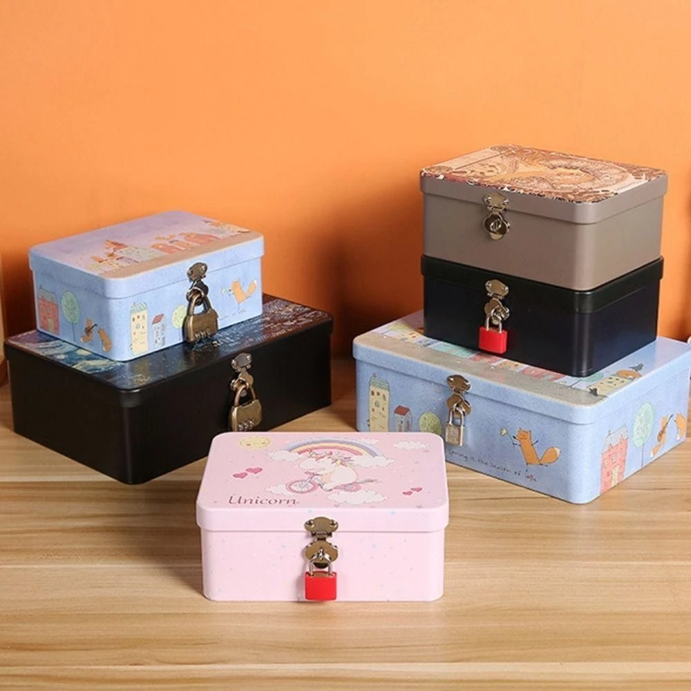 Retro Storage Iron Box Desktop Storage Case with Lock Durable Jewelry ...
