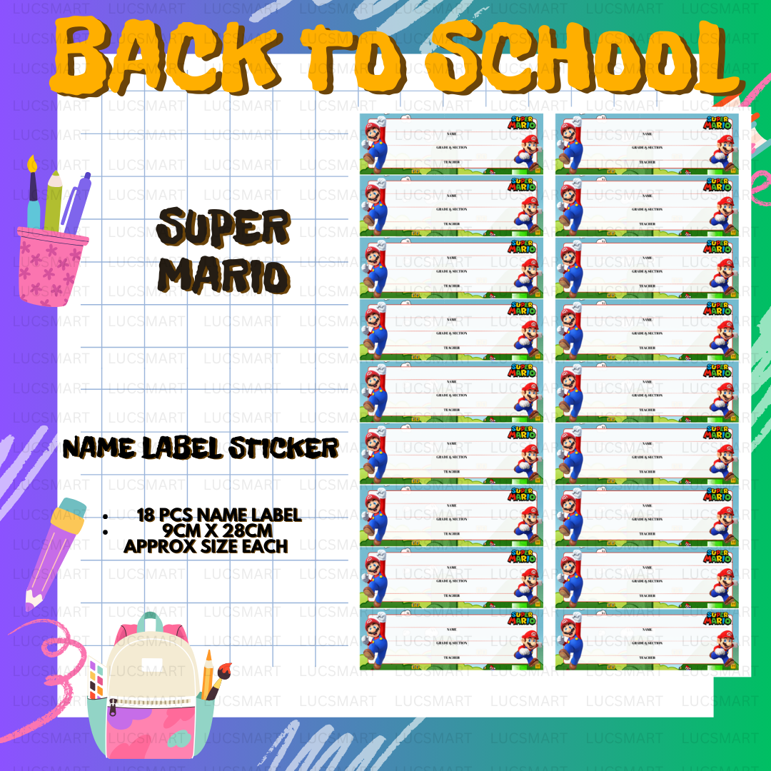 LUCSMART Fast shipping - NEW DESIGN SUPER MARIO THEMED Subject and Name ...