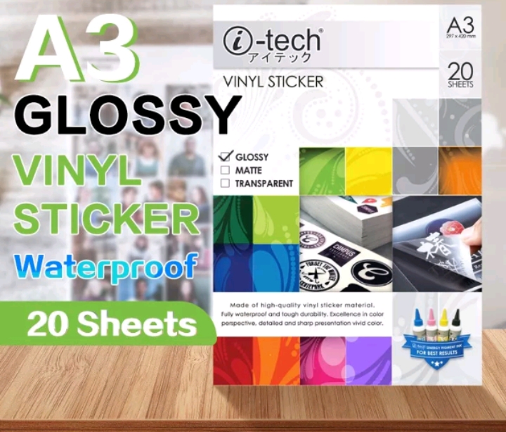 Vinyl Sticker Paper A3 Size GLOSSY/MATTE/TRANSPARENT 20 sheets per pack ...