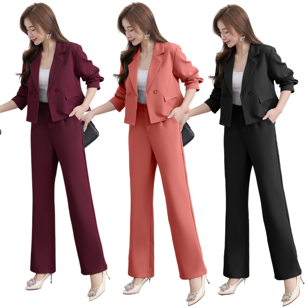Terno Set Semi-Crop Blazer and Straight Trouser Pants S-M 8036 Casual ...