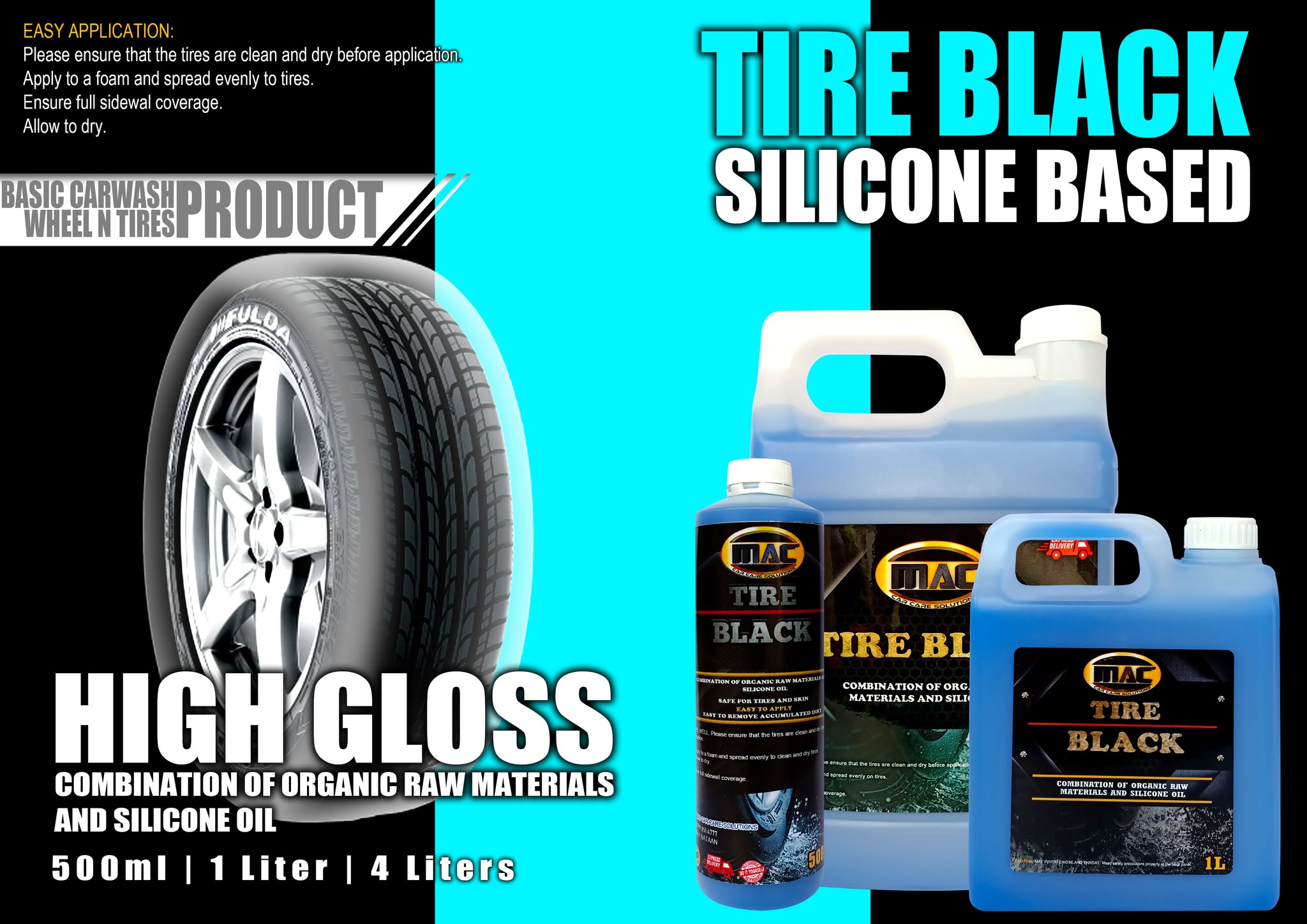 MAC TIRE BLACK SILICONE BASED, TIRE DRESSING, BLACK SHINE, WEATHER ...