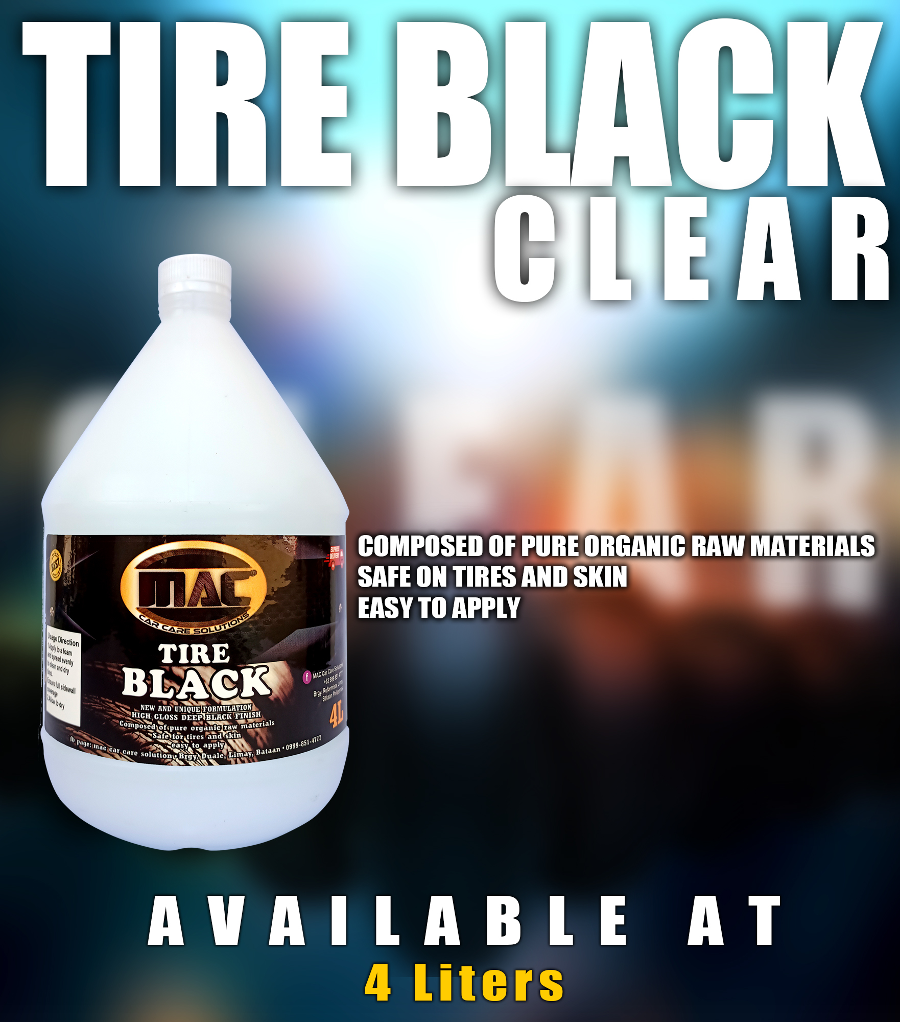 MAC TIRE BLACK CLEAR, TIRE DRESSING, CLEAR FINISH, BLACK SHINE, NON ...