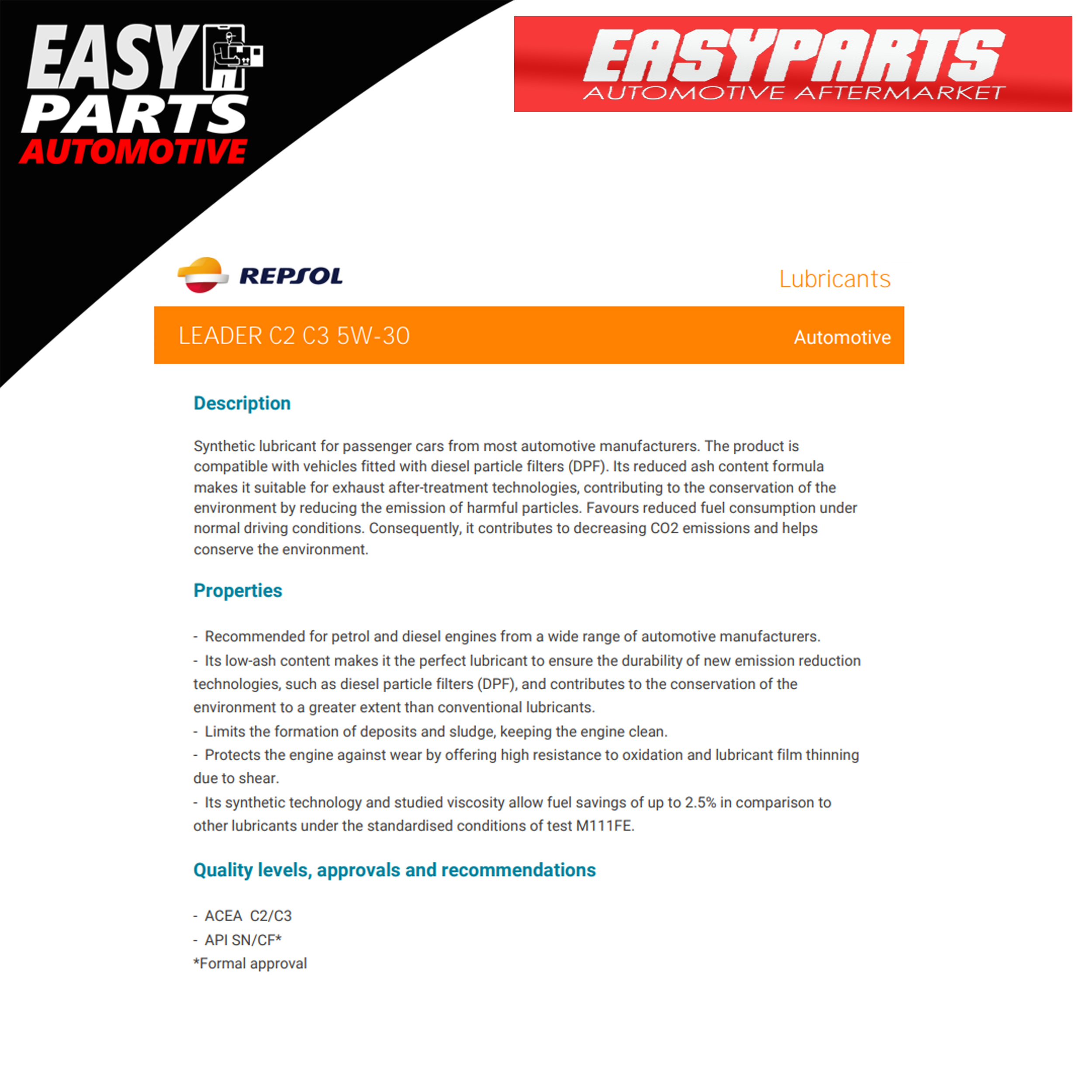 Repsol Leader C2C3 5W-30 Fortuner/Innova/Hilux 7L with Free Oil Filter ...