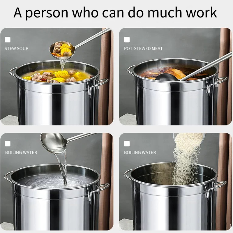 Nipiin Stainless Steel Pot Bucket with Lid Soup Pot Extra Thick ...