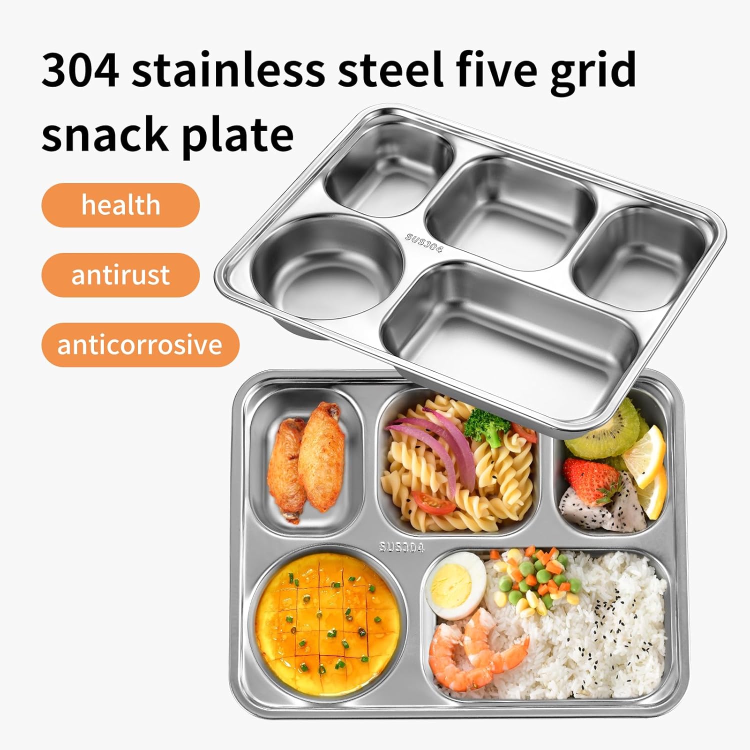 304 Stainless Steel Partitioned Dinner Plate Lunch And Dinner Tray ...