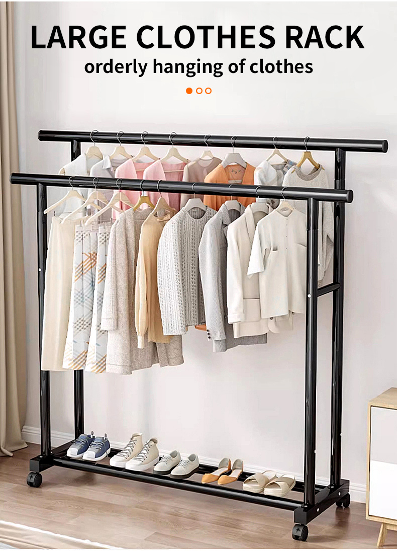 Floor-mounted drying rack Wheeled Double rod drying rack Indoor and ...