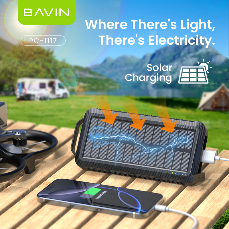 BAVIN PC1117 10000mAh Wireless Solar Powerbank w/ 6 Output Ports and Strong LED Light | Shopee ...