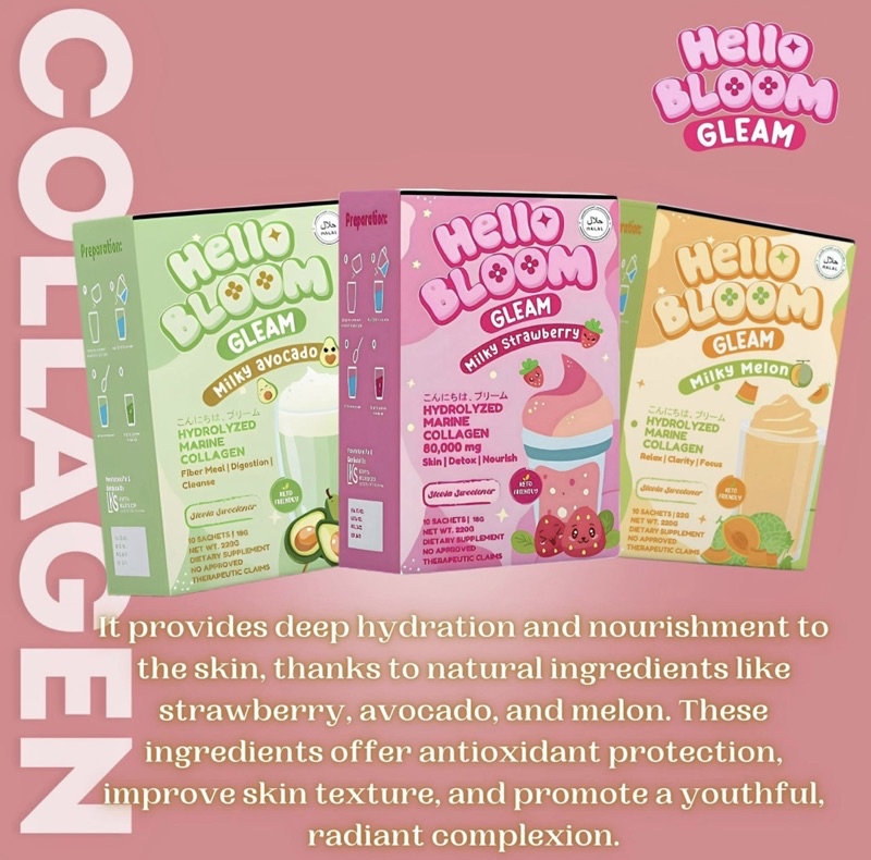 HELLO BLOOM Gleam Milky Avocado, Strawberry & Melon Hydrolized Marine ...