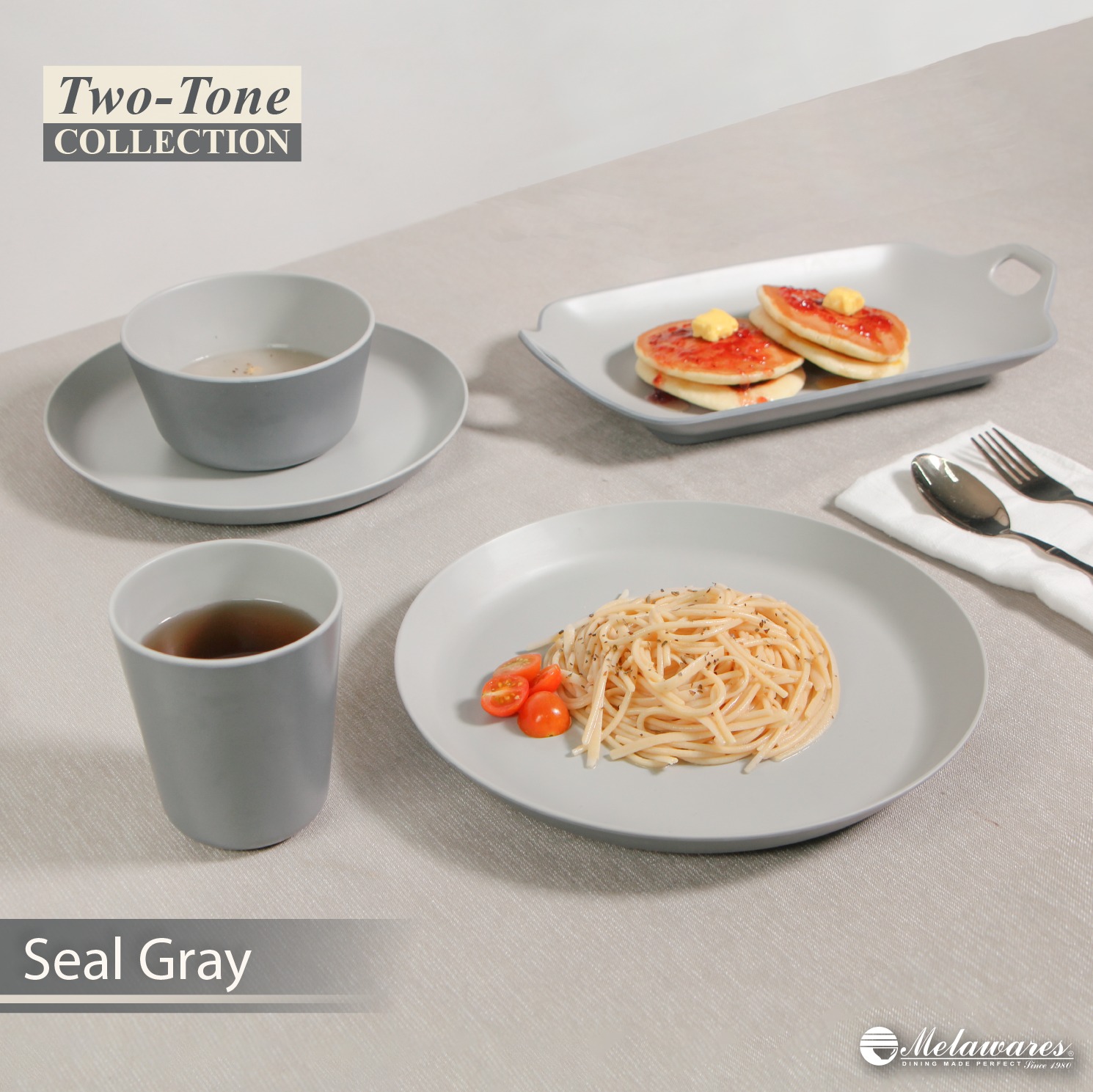 Melawares Two-Tone Collection - Seal Gray Design - Plate, Bowl, Tumbler ...