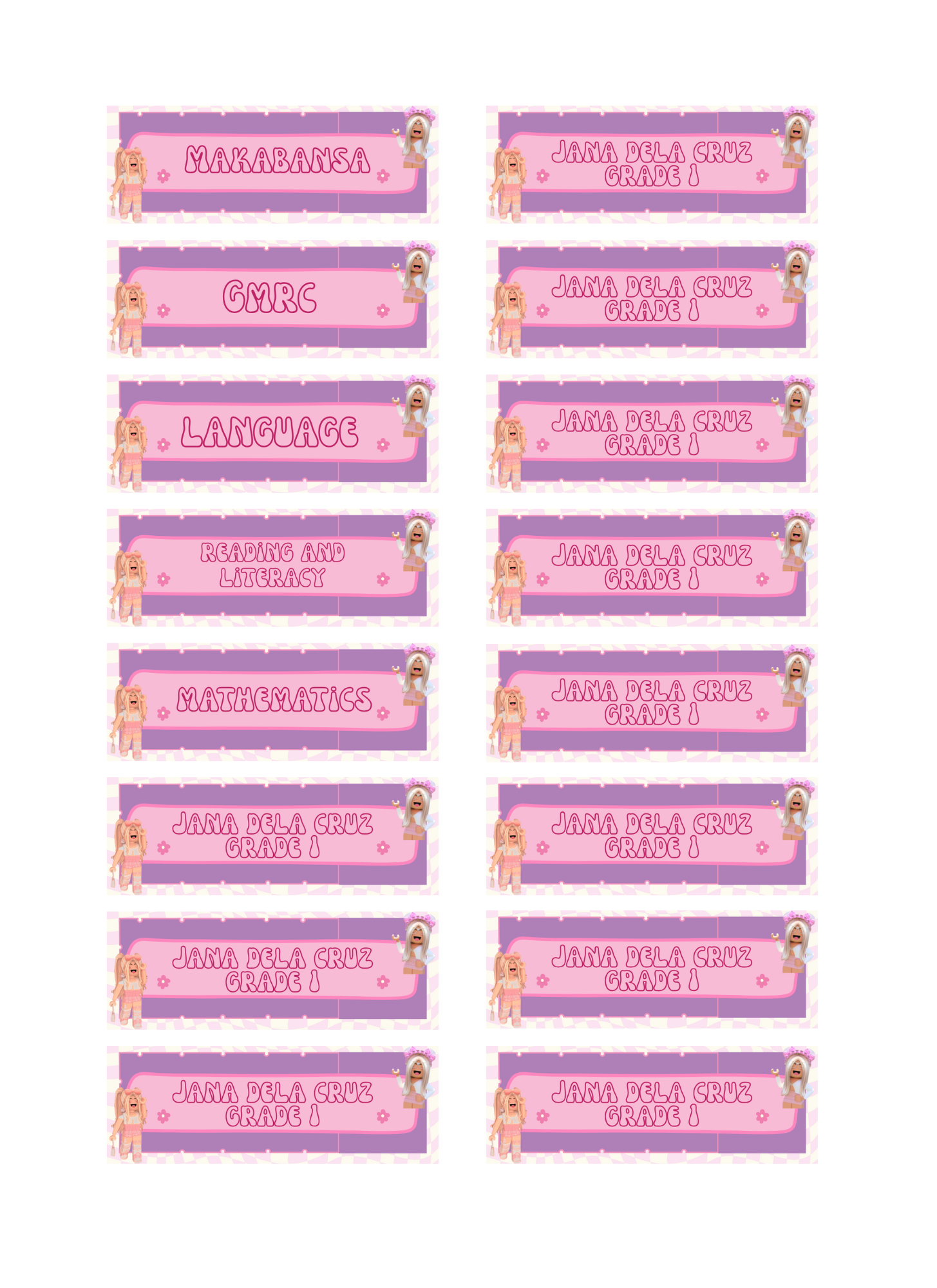 R0bl0x Girl Notebook Label Sticker Matatag Curriculum For Grade 1 to 10 ...