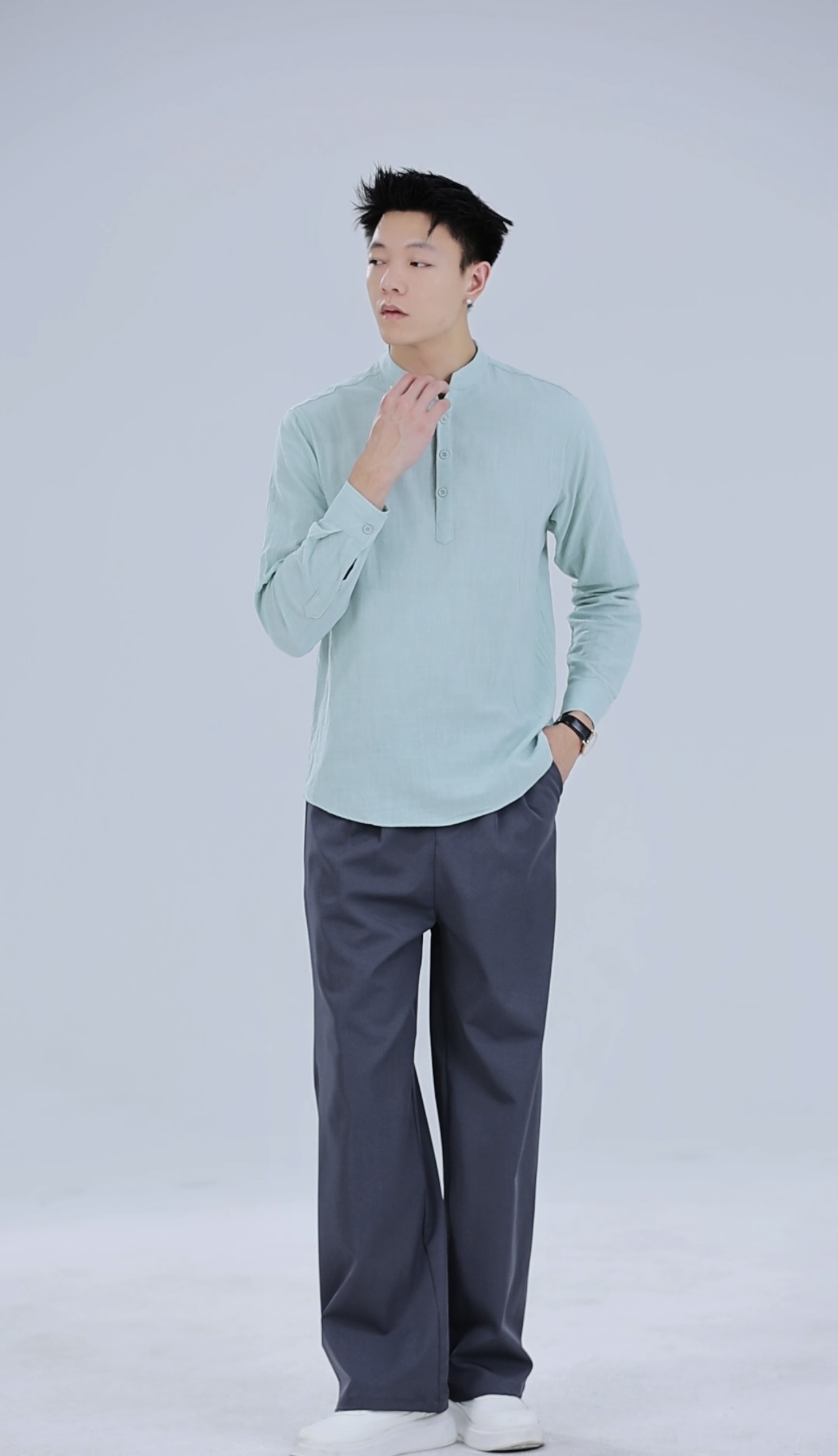 Mannered by HUILISHI 8 Colors Long Sleeve Chinese Collar Polo for Men ...