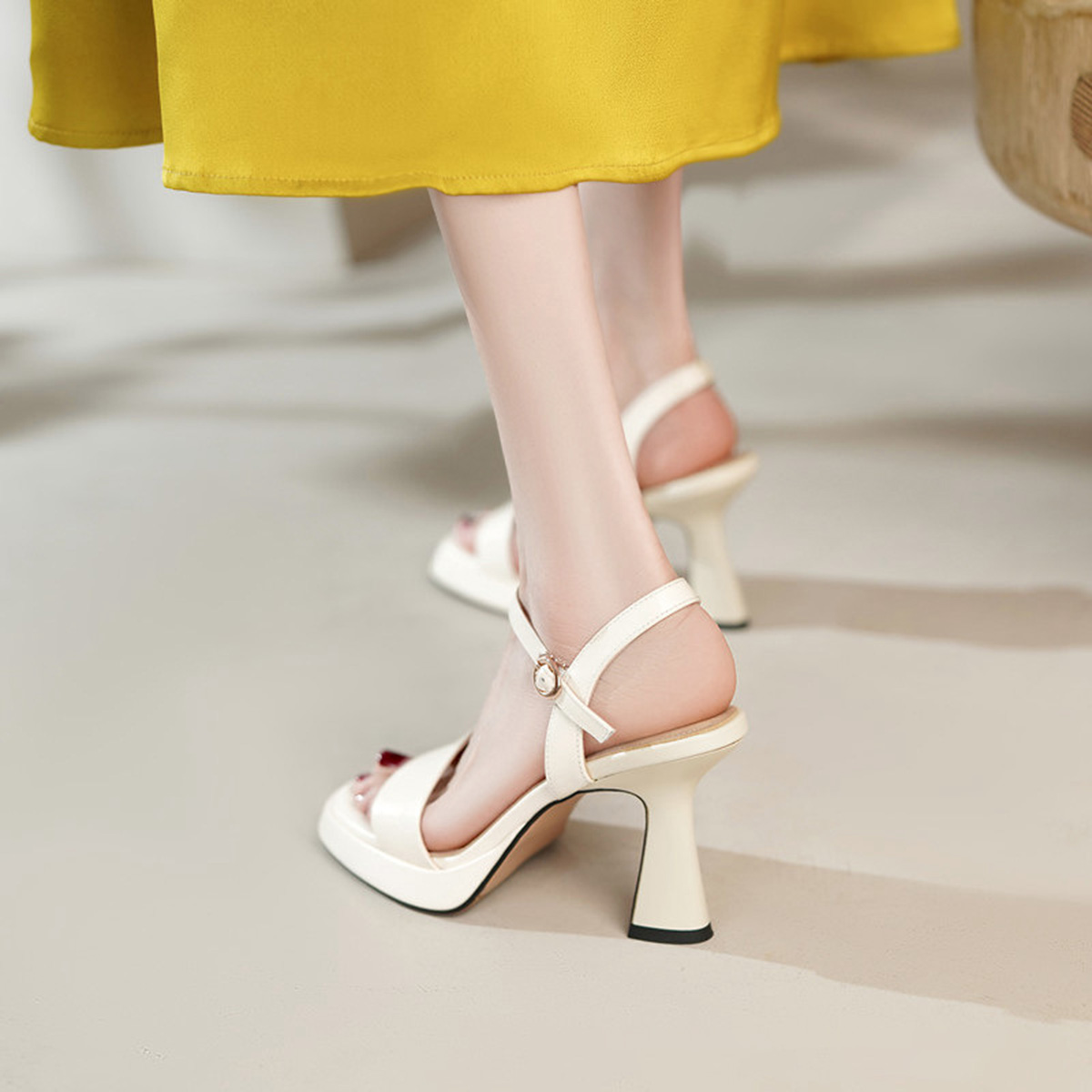 White Heels Korean Heels for women thick heels sandals | Shopee Philippines