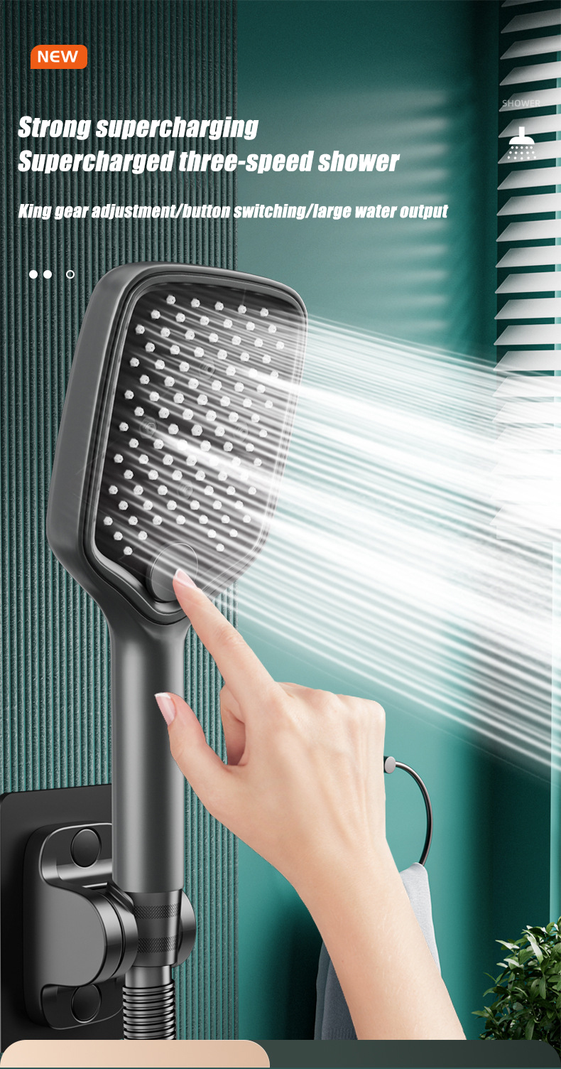 Shower Head Set High Pressure With 1.5m Hose Base Boosting Water Saving ...