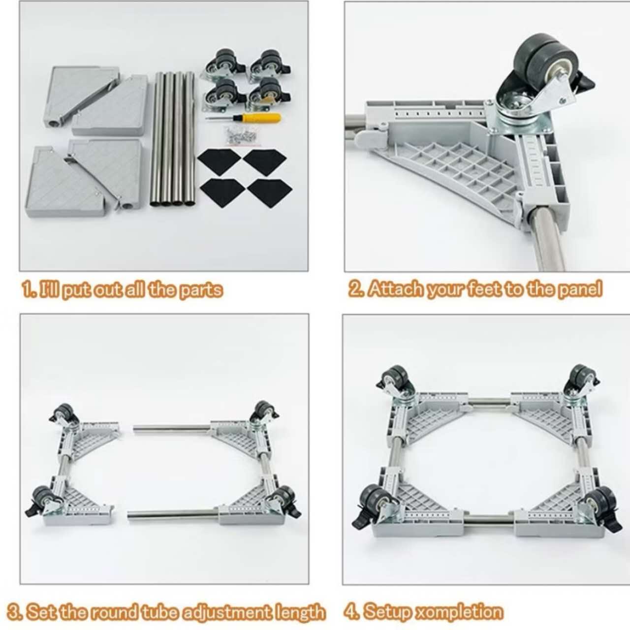 4 Foot Wheel Adjustable Moving Washing Machine Base Refrigerator Holder ...