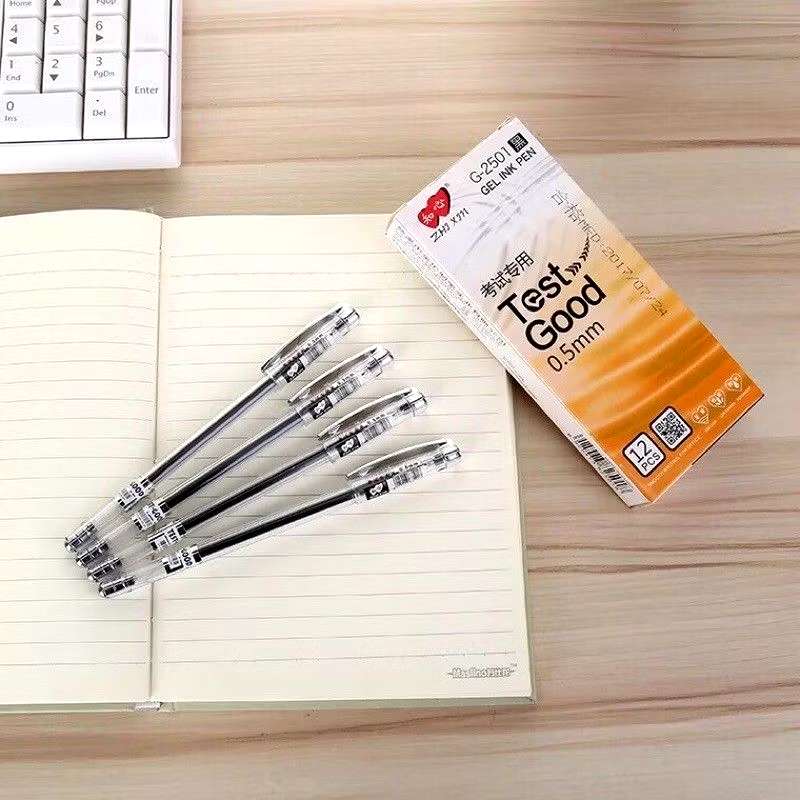 12pcs TEST GOOD GEL SIGN PEN 0.5mm G-2501 Black Ink Pen For School and ...