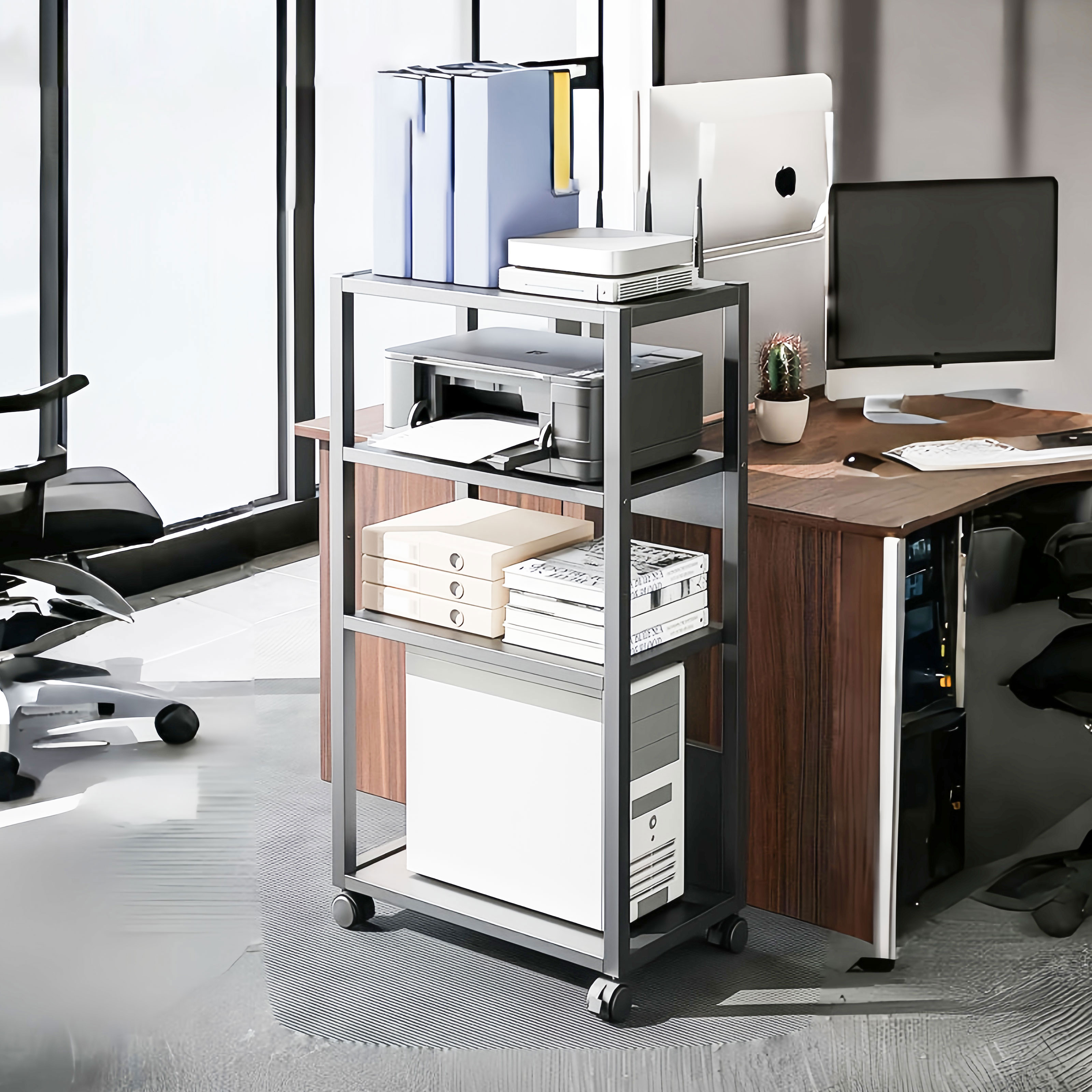 DOLPHIN BAY Mobile printer rack with wheels, office stand, bookshelf ...