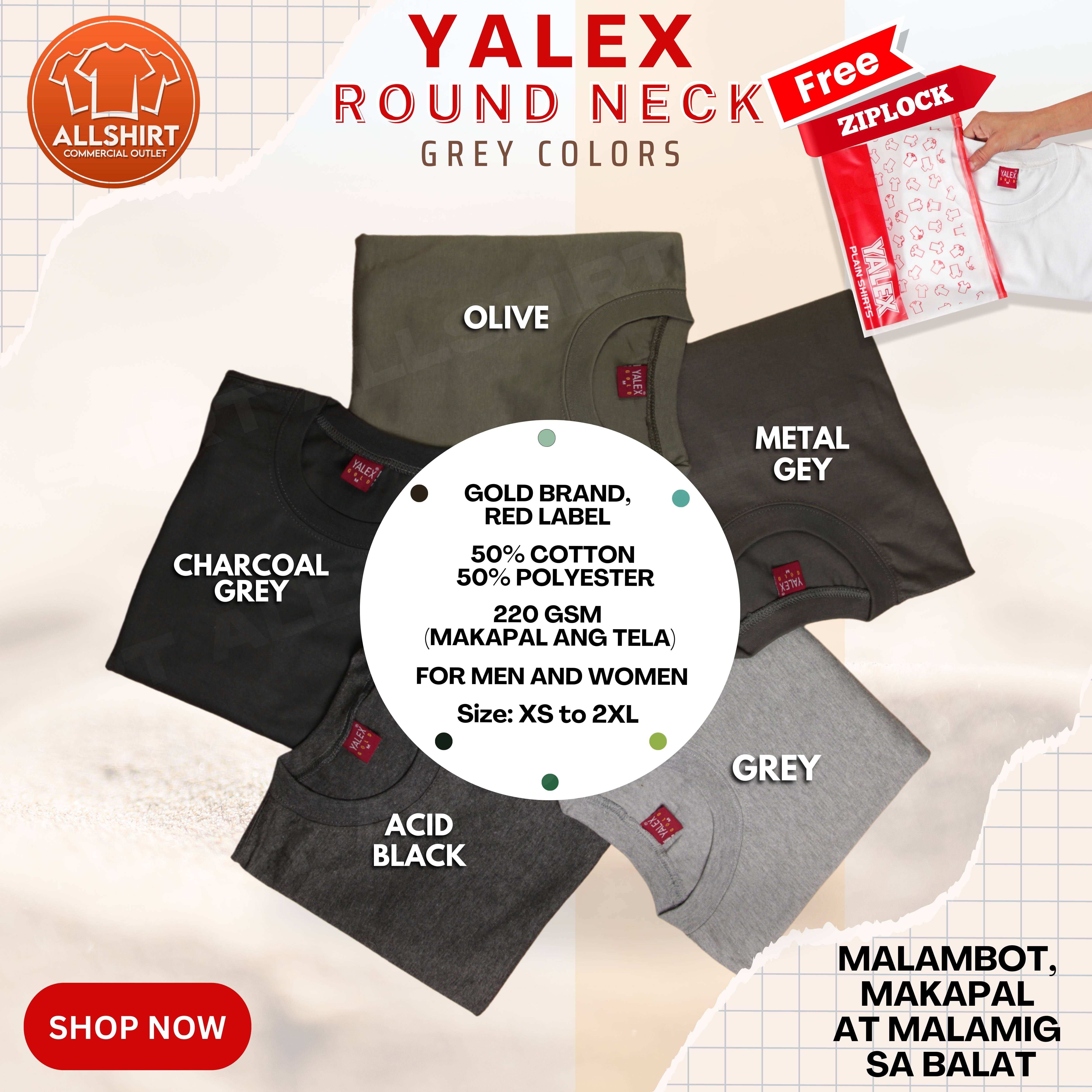 FREE ZIPLOCK! YALEX T-Shirt GRAY COLORS Round Neck Red Label Gold Tag ...