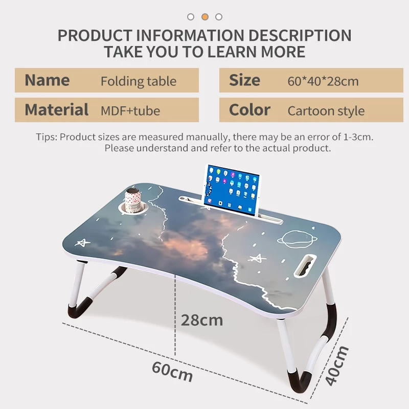 60x40cm Foldable Study Table for kids and adults Bed Desk Wooden Table ...